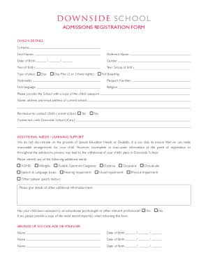 Fillable Online ADMISSIONS REGISTRATION FORM Fax Email Print - pdfFiller