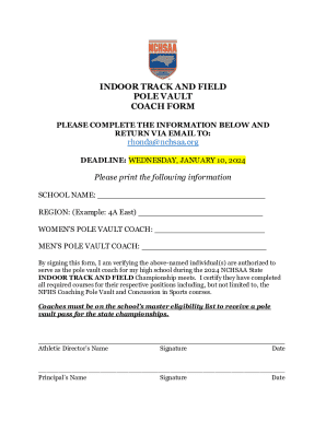 Fillable Online indoor track and field pole vault coach form nchsaa Fax ...