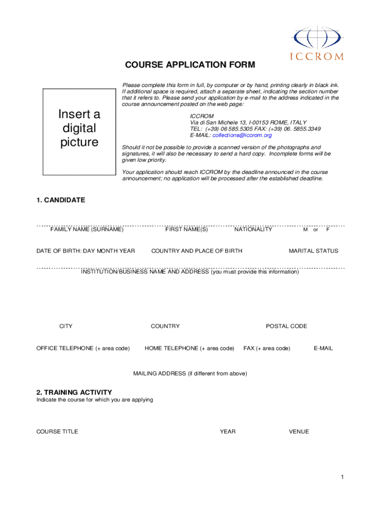 Fillable Online Application Form First Aid for Cultural Heritage ...