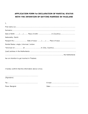 Fillable Online Application form for declaration of marital status with ...