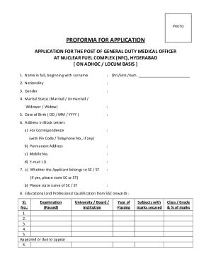 Fillable Online Proforma of Application for Medical Officer AdhocLocum ...