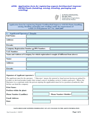 Fillable Online Application form for registering Organic Fertiliser ...
