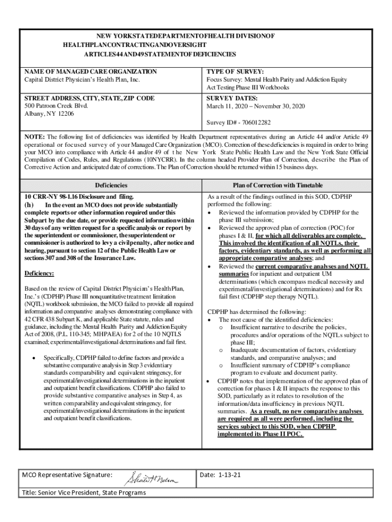 Fillable Online omh ny Parity - New York State Department of Health Fax ...