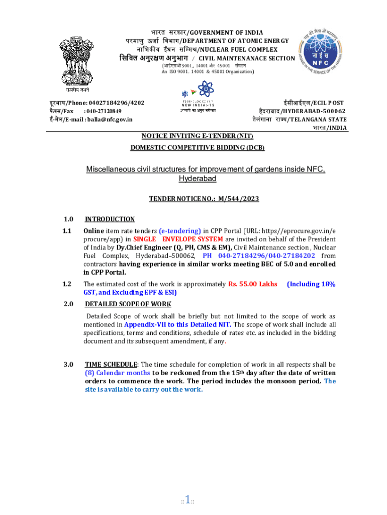 Fillable Online Biddocument 1 NIT Fax Email Print - pdfFiller