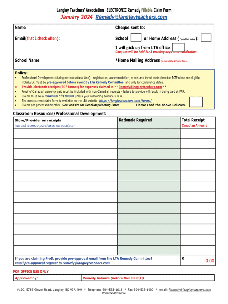 Fillable Online LTA Remedy Lump Sum Claim Form Fax Email Print - pdfFiller
