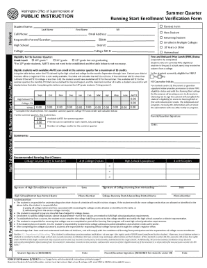 Fillable Online Summer Quarter Running Start Enrollment Verification ...
