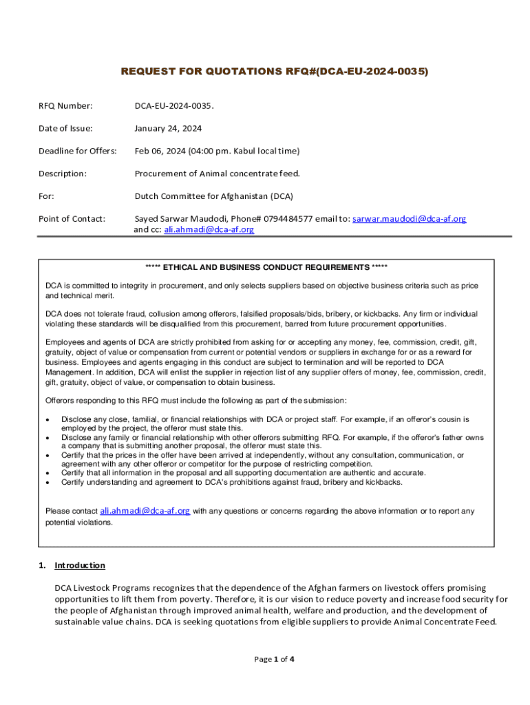 Fillable Online REQUEST FOR QUOTATIONS RFQ#(DCA-EU-2024-0035) Fax Email Print - pdfFiller
