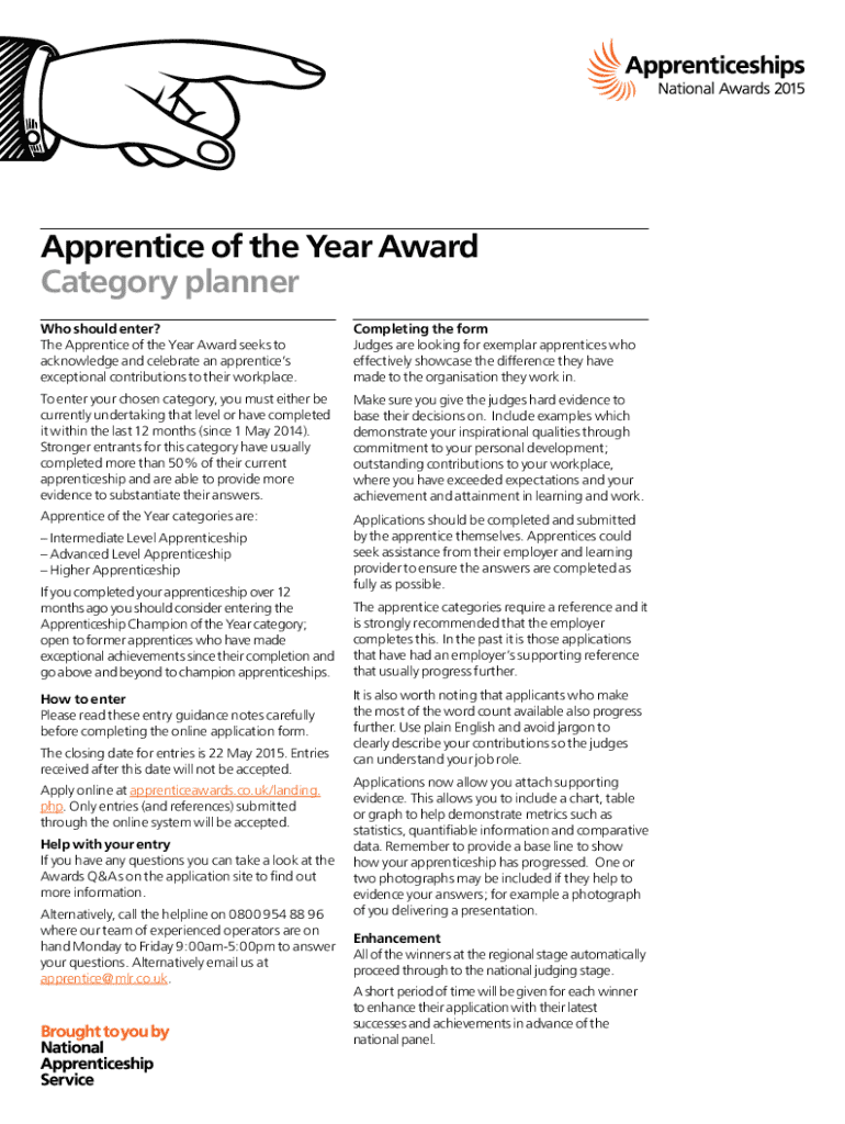 Fillable Online Apprentice of the Year Award - Category planner Fax ...