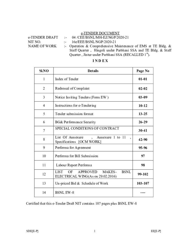 Fillable Online BHARAT SANCHAR NIGAM LIMITED eTender Document Fax Email ...