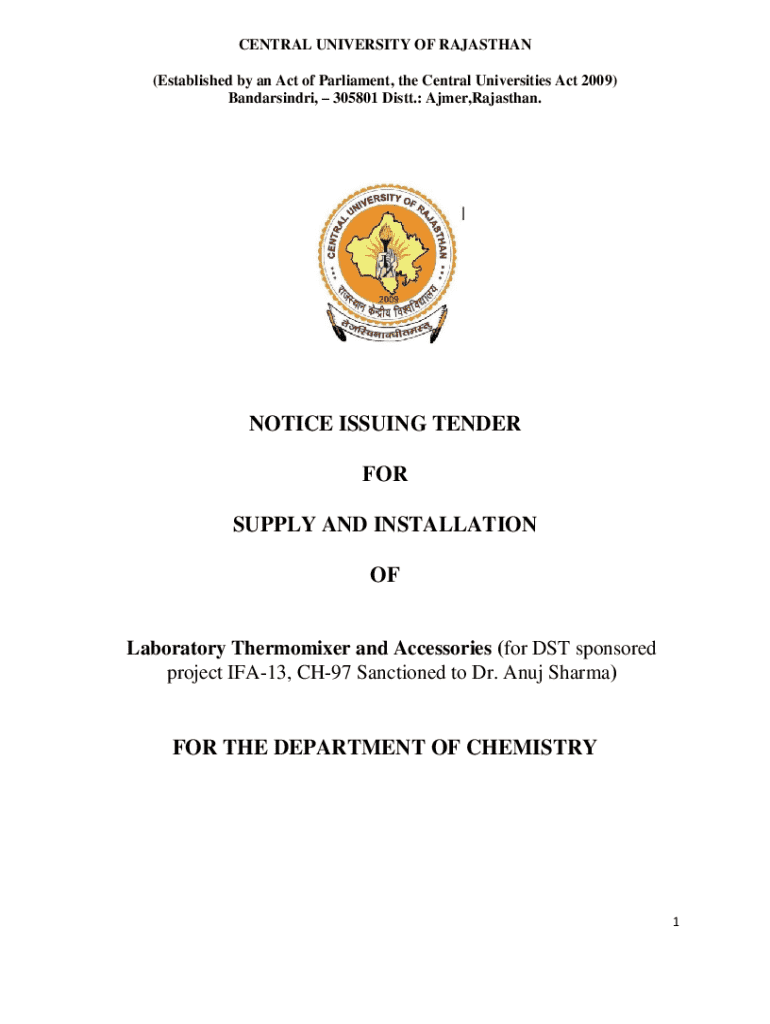 Fillable Online Tender Notice and Document for Spectrometer Setup ...