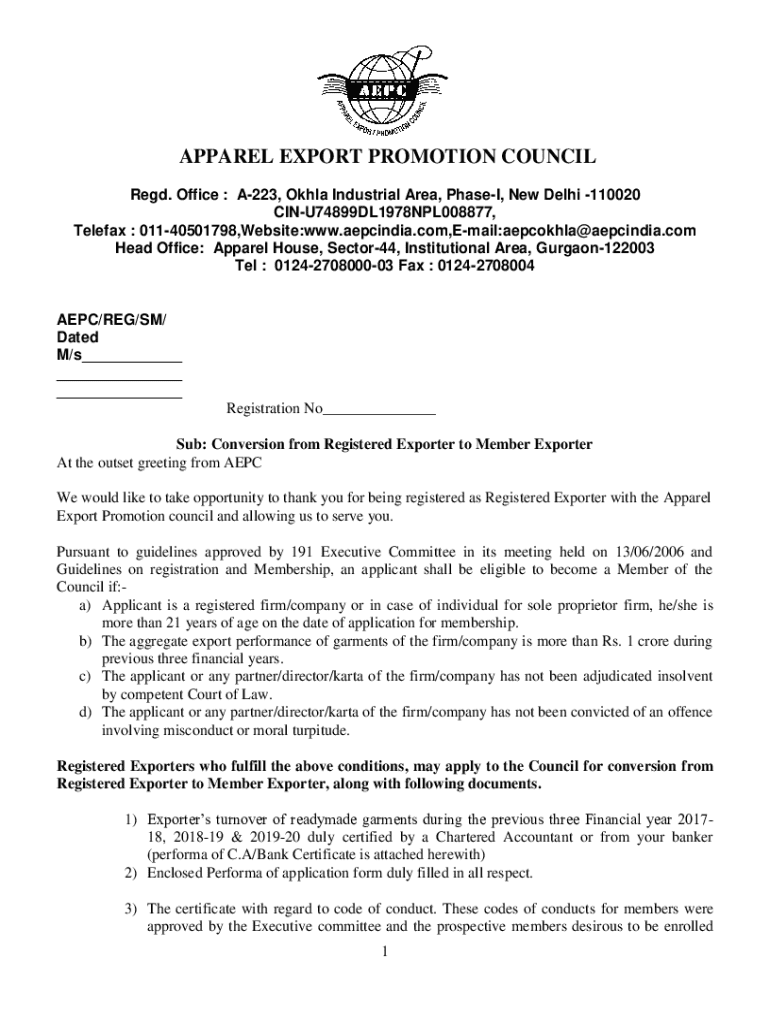 Fillable Online Apparel Export Promotion Council (New Delhi)AEPC Fax ...