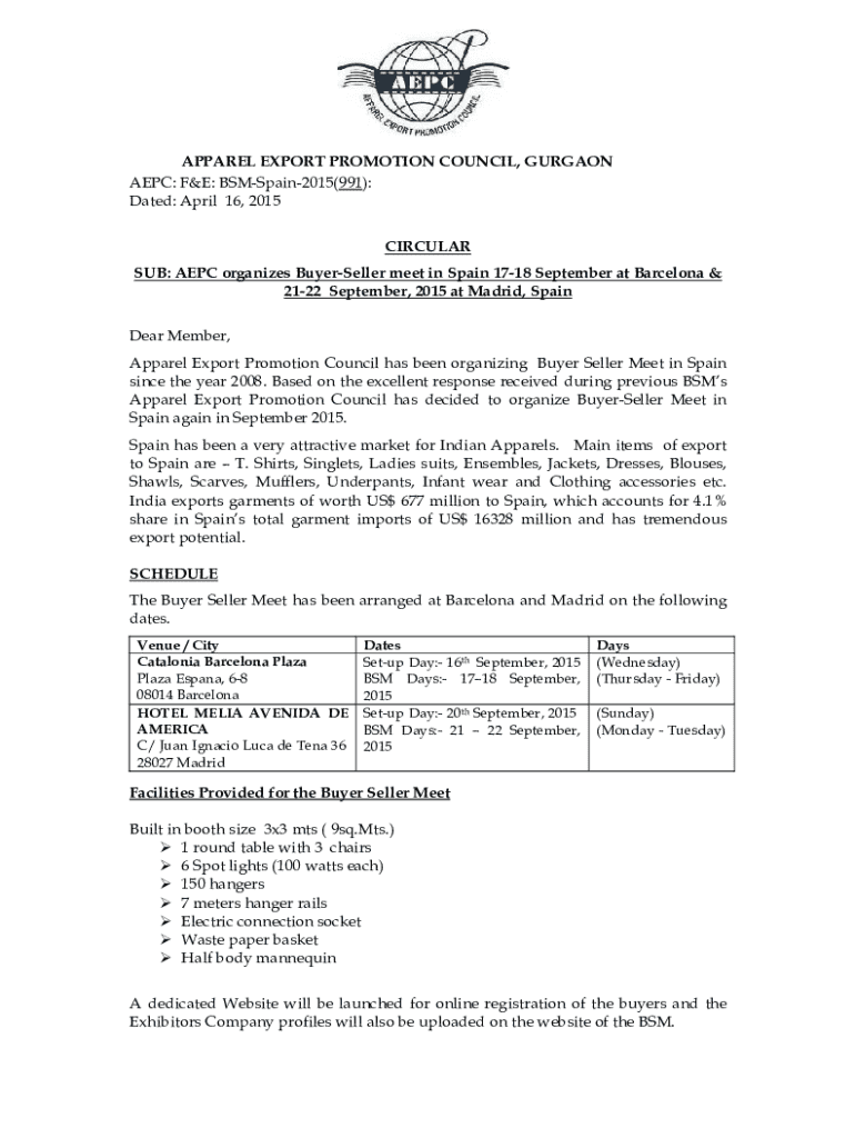 Fillable Online Apparel Export Promotion Council to hold buyer-seller ...