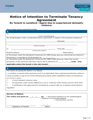 Sample Notice to Terminate Rental Agreement - nt gov Doc Template | pdfFiller
