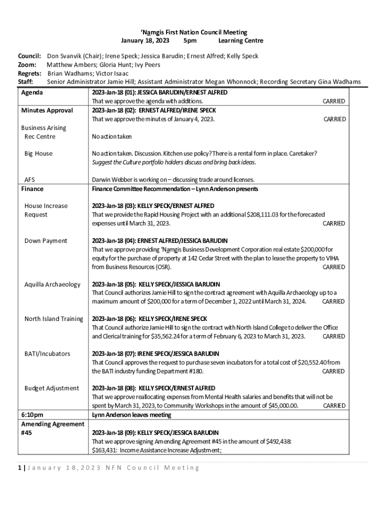 Fillable Online namgis bc Don Svanvik (Chair); Irene Speck; Jessica ...