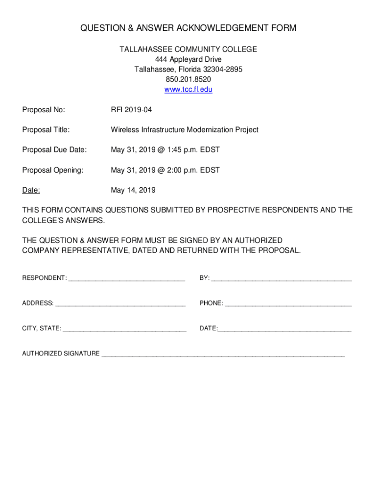 Fillable Online RFP 2023-09 Question and Answer Form Fax Email Print ...