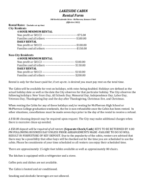 Fillable Online LAKESIDE CABIN Rental Form Fax Email Print - pdfFiller