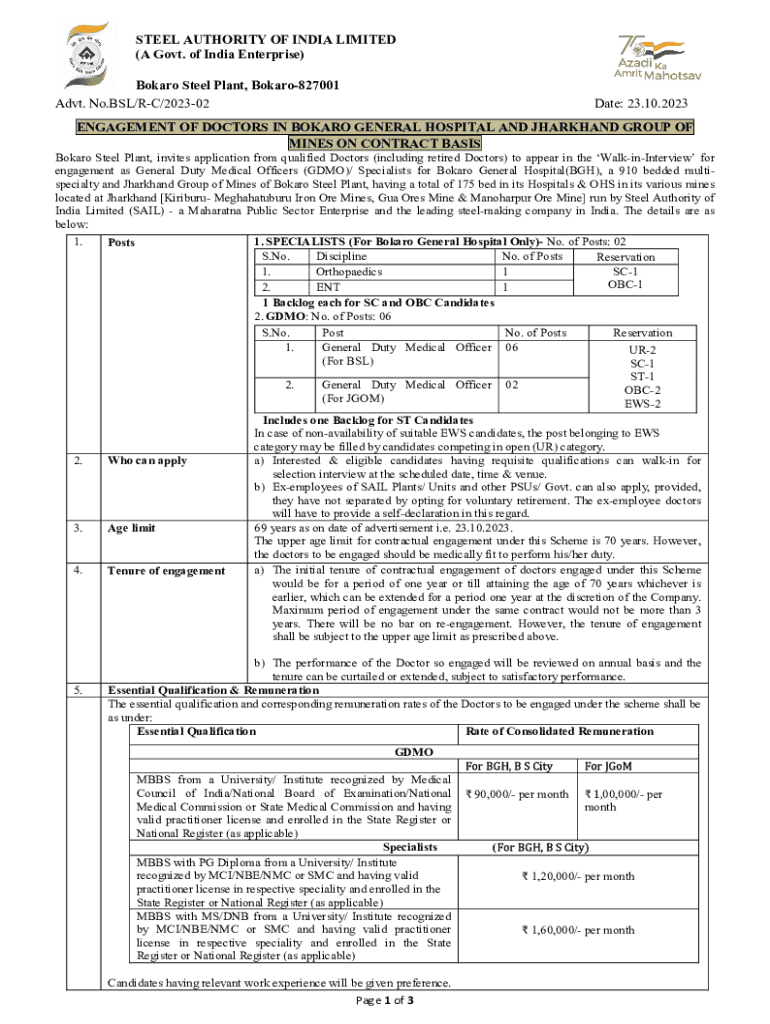 Fillable Online BGH / BSL SAIL - Bokaro General Hospital /Steel Authority ... Fax Email Print ...