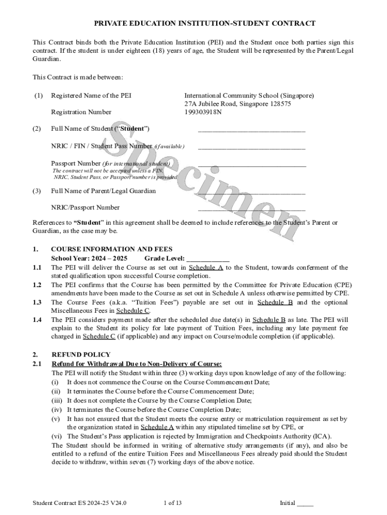 Fillable Online Standard PEI Student Contract - Grade 1.docx Fax Email ...