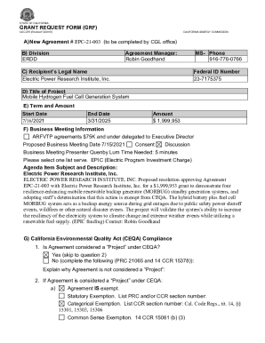 Fillable Online GRANT REQUEST FORM (GRF) A) New Agreement # EPC-21-003 ... Fax Email Print ...