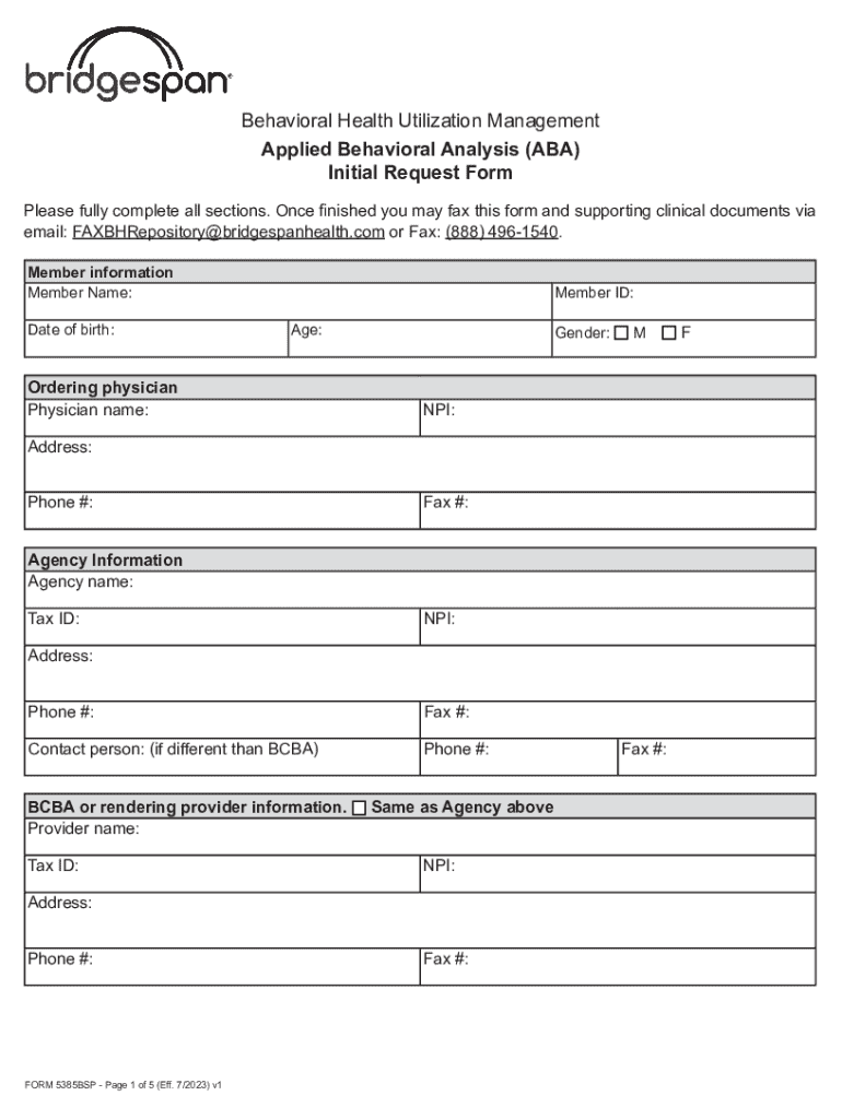 Fillable Online Applied Behavior Analysis (ABA) Behavioral Health ...