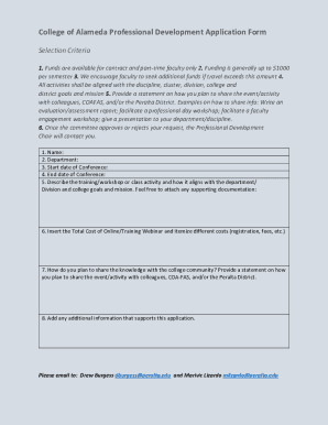 Fillable Online College of Alameda Professional Development Application ...
