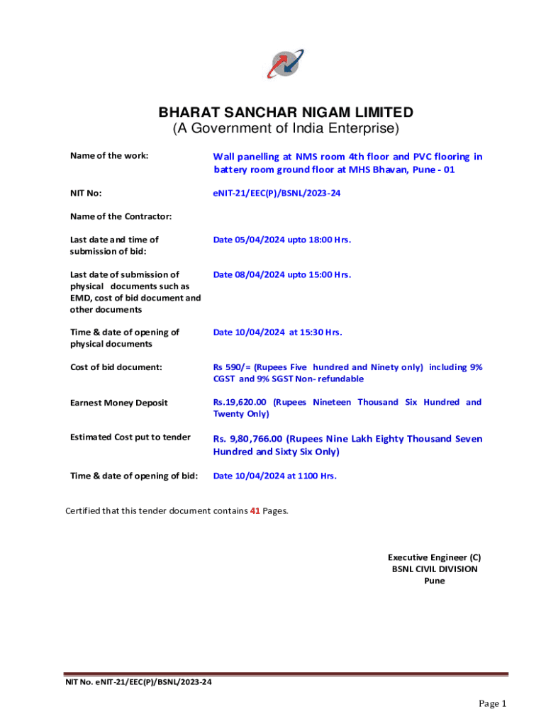 Fillable Online Wall panelling at NMS room 4th floor and PVC flooring in Fax Email Print - pdfFiller