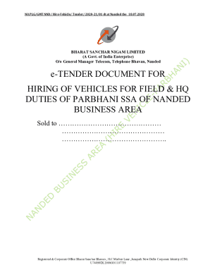 Fillable Online e-TENDER DOCUMENT FOR HIRING OF VEHICLES FOR ... Fax ...