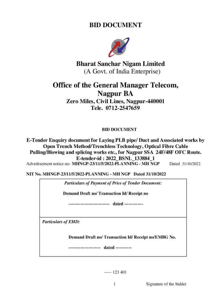 Fillable Online Tender Doc OFC Laying 4G Saturation NGP 31102022 Fax Email Print - pdfFiller