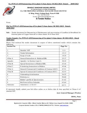 Fillable Online E-Tender Notice - MAHARASHTRA INTRANET PORTAL - BSNL ...