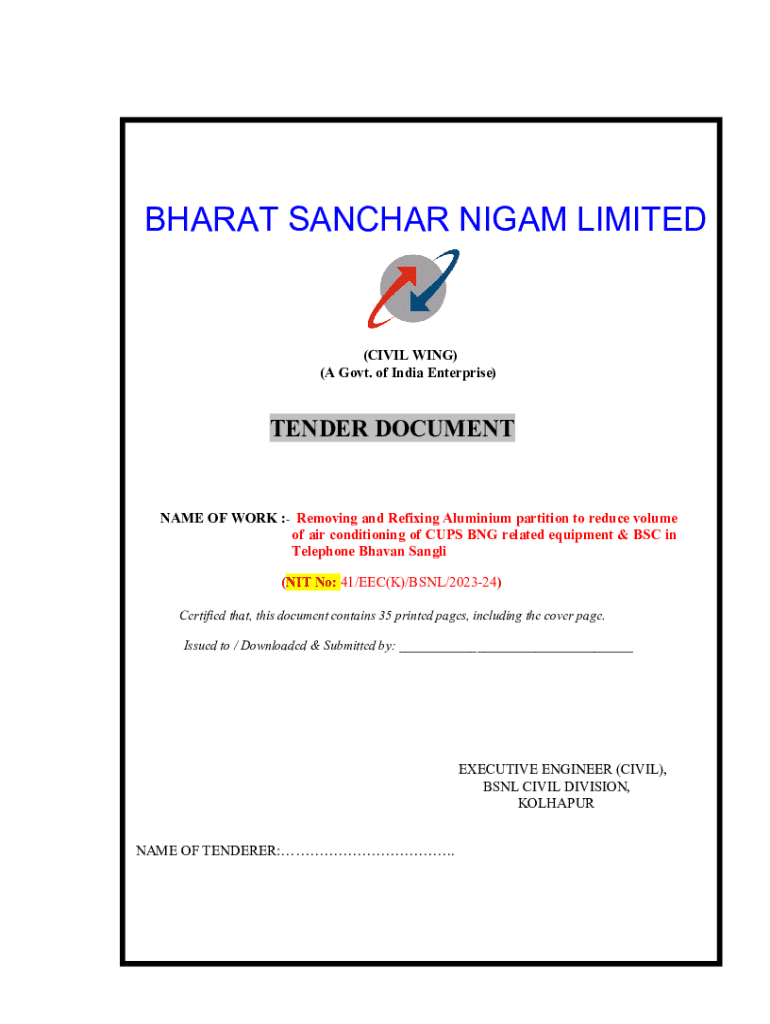 Fillable Online Tender Document Name of work: - Removing & Refixing ...