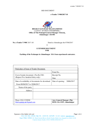 Fillable Online Particulars of Issue of Tender Document. Form No. Cost ...
