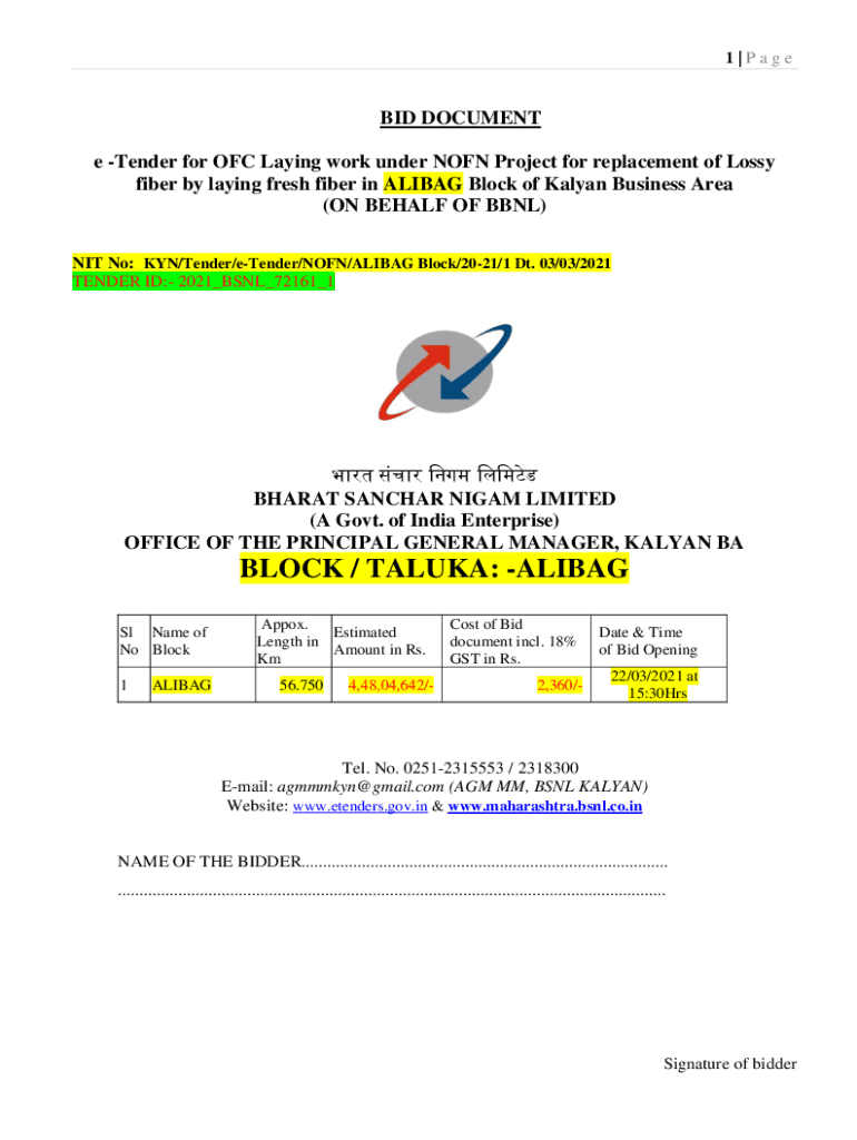 Fillable Online Optical Fibre Cable Laying tenders in Maharashtra Fax ...
