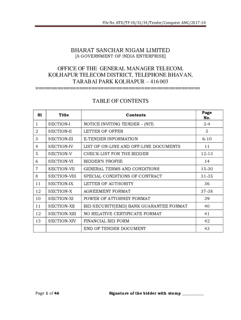 Fillable Online File No. KTD/TP-III/31/34/Tender/Computer AMC/2017-18 ...