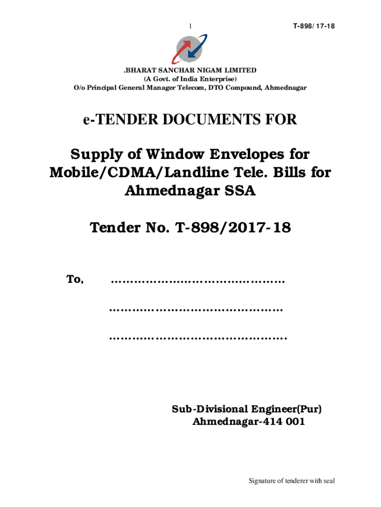 Fillable Online e-TENDER DOCUMENTS FOR Supply of Window Envelopes for ...
