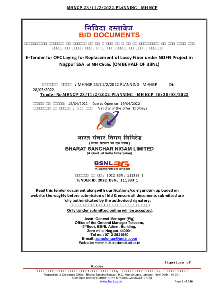 Fillable Online E Tender For Ofc Laying For Replacement Of Lossy Fiber