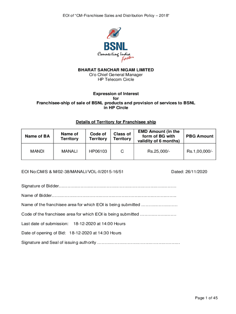 Fillable Online BSNL HP Telecom Circle Fax Email Print - pdfFiller