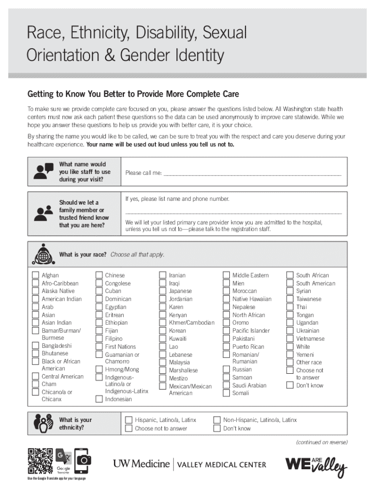 Fillable Online Race, Ethnicity, Disability, Sexual Orientation & Gender Identity Fax Email ...