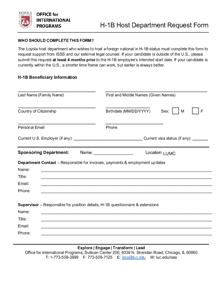 Fillable Online H-1B Host Department Request Form Fax Email Print ...