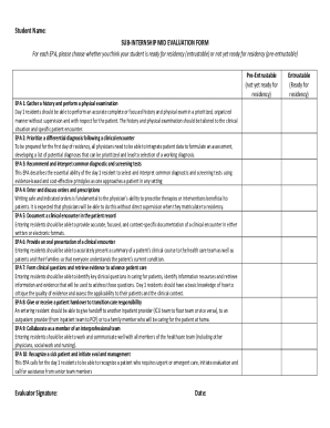 Fillable Online Student Name: SUB-INTERNSHIP MID EVALUATION FORM Fax ...
