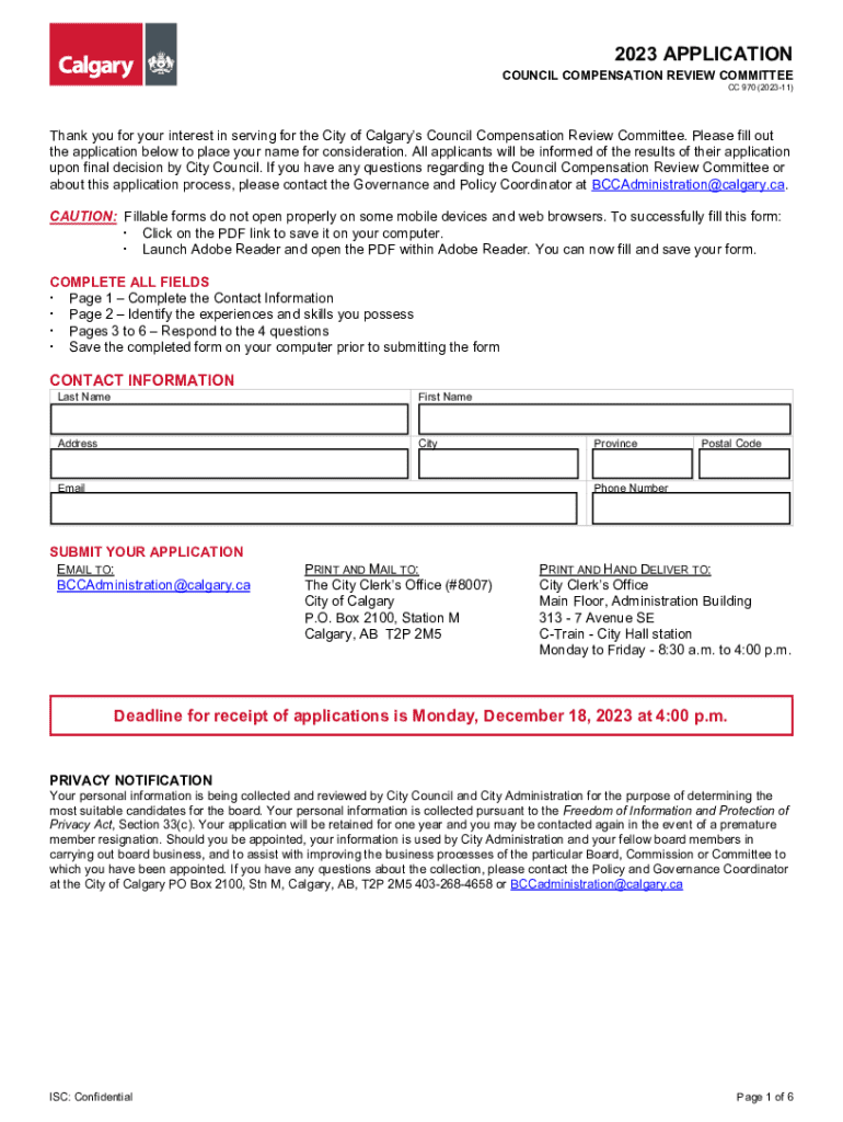 Fillable Online APPLICATION TO A CITY BOARD, COMMISSION OR COMMITTEE ...