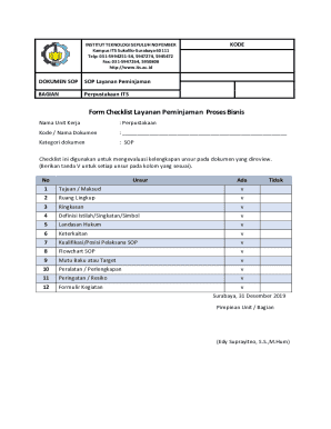 Fillable Online Form Checklist Layanan Peminjaman Proses Bisnis Fax Email Print - pdfFiller