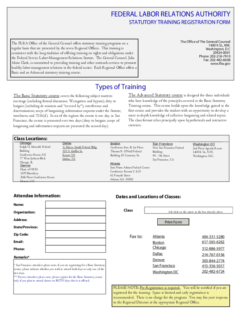 Fillable Online federal labor relations authority - statutory training ...