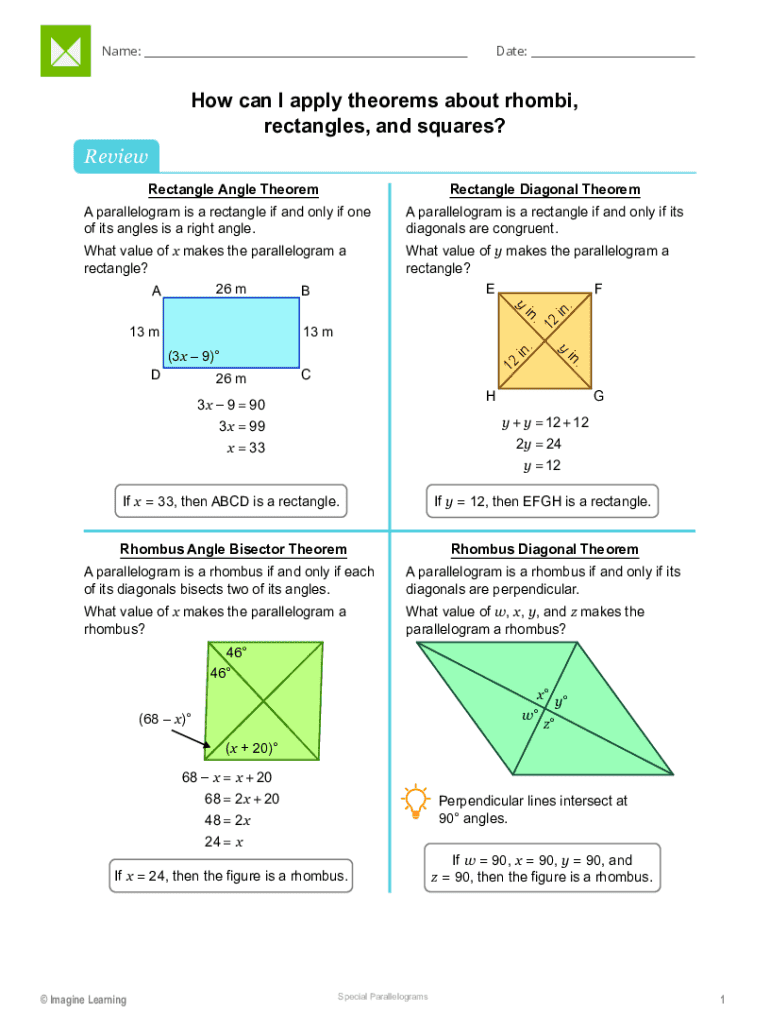 Fillable Online How can I apply theorems about rhombi, rectangles, and ...