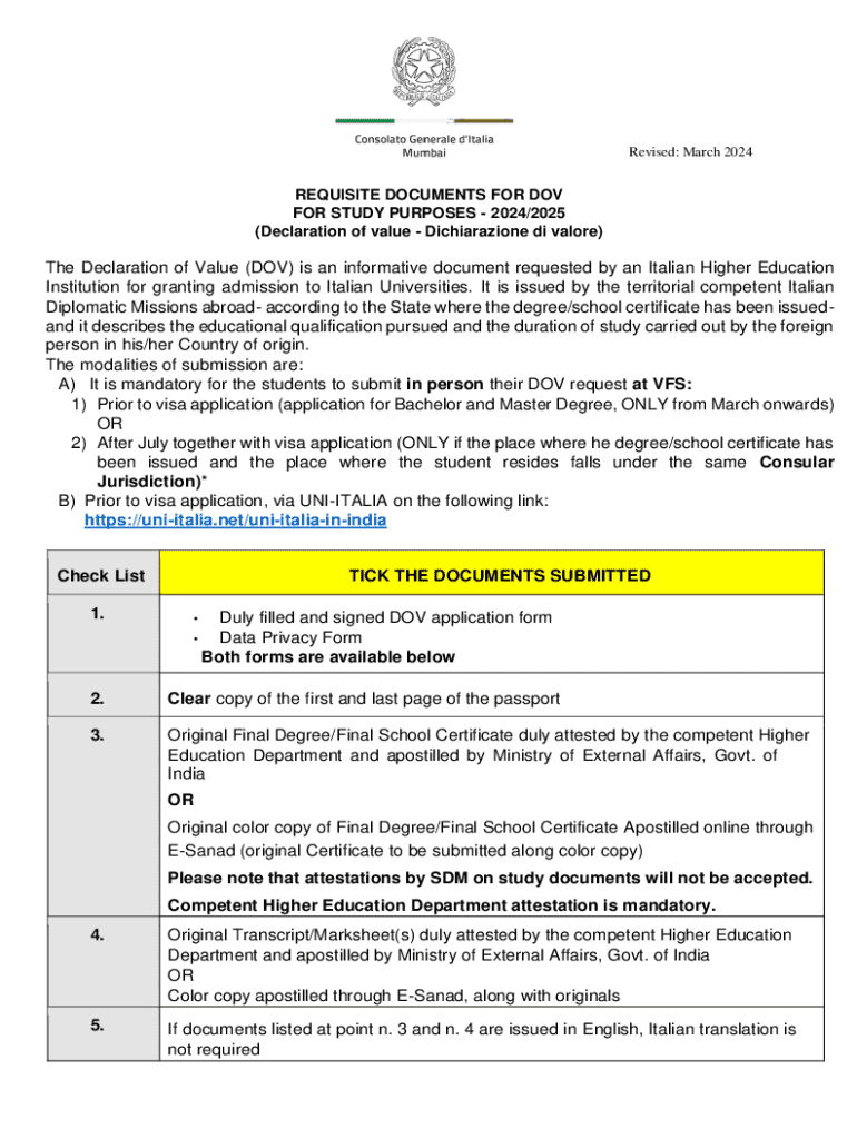 Fillable Online The Declaration of Value (DOV) is an informative document ... Fax Email Print ...