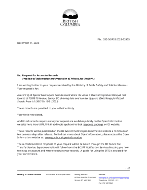 Fillable Online docs openinfo gov bc A record of all Special Event ...