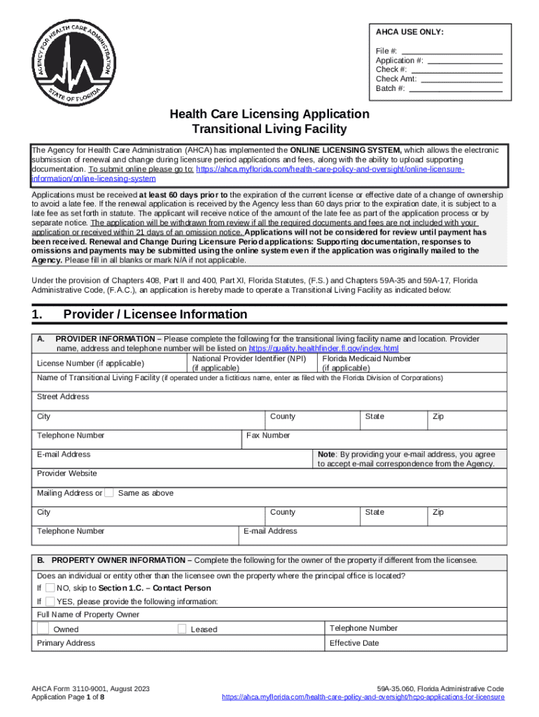 Assisted Living Facility Application, AHCA 3110-1008 Doc Template ...