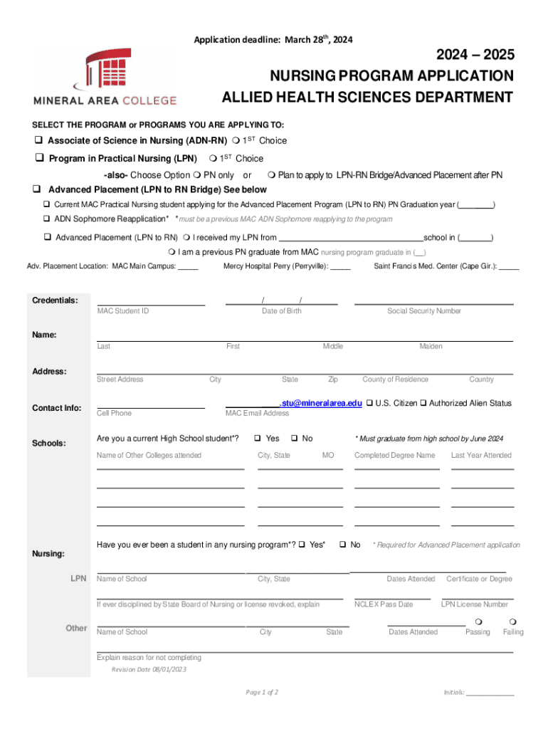 Fillable Online 2024 2025 NURSING PROGRAM APPLICATION ALLIED ... Fax Email Print - pdfFiller