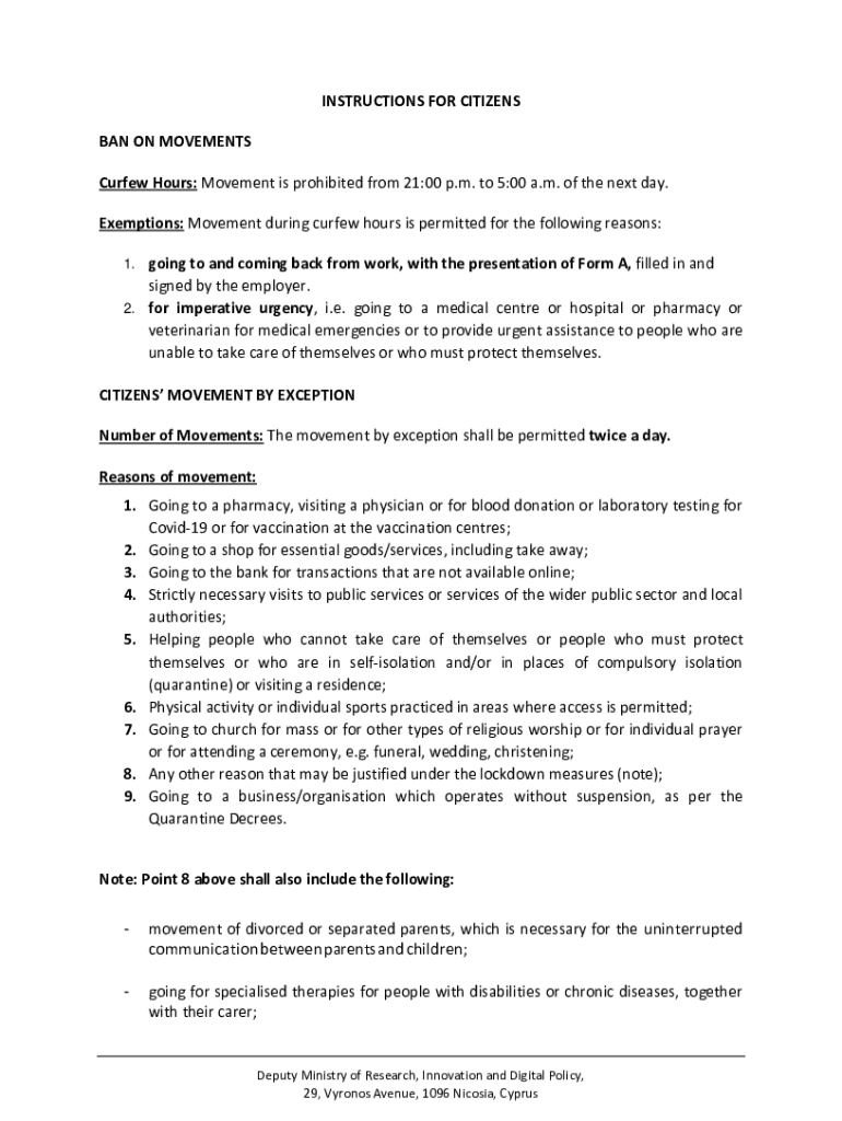 Fillable Online Instructions for citizens ban on movement Fax Email ...