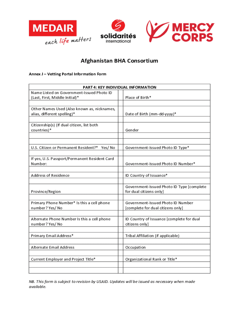 Fillable Online Annex J - Vetting Portal Information Form-S01-20230208 ...