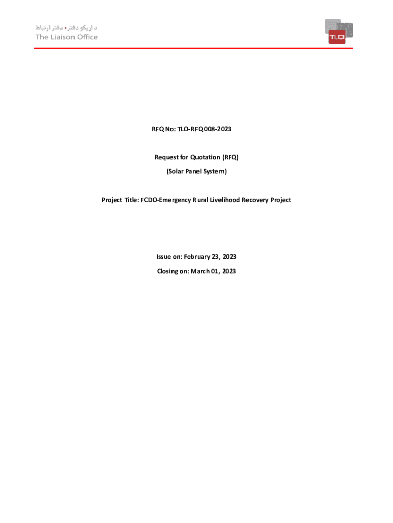 Fillable Online TLO-RFQ 008-2023 Request for Quotation (RFQ) (Solar ...